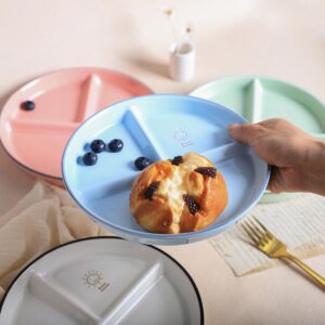 CoCoMe Round Smile Sun Ceramic Porcelain Divided Dessert Salad Plate Dinner Plate - 8 Inch (1, Blue)