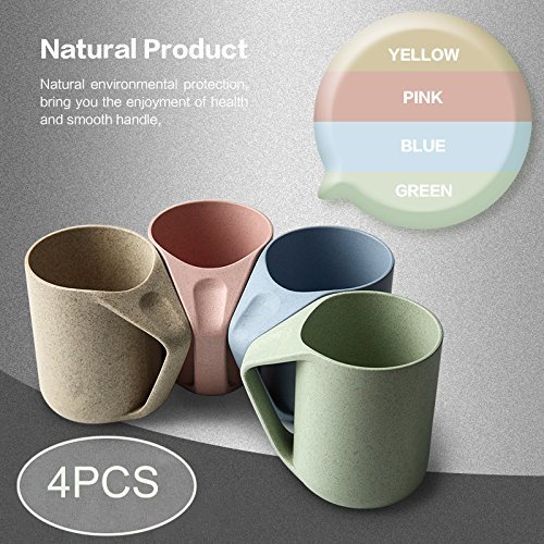 eoocvt 4pcs Eco Friendly Healthy Wheat Straw Biodegradable Plastic Cup Mug for Water, Coffee, Milk, Juice, Tea (1pc, fl.13.5oz) (4 Cups)