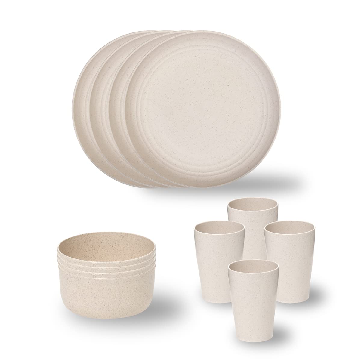 Stephan Roberts Wheatstraw Dinnerware Set, Eco-Friendly Wheatstraw Dinner Set, Dishes Set for 4, Includes Plates, Bowls & Cups, Reusable Unbreakable Dishware Set, Cream, 12PC Dinner Set