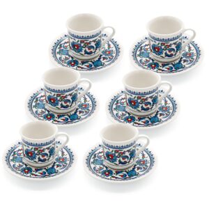 turkish coffee cup set - turkish coffee cups set of 6 with saucers and cup holder for home office, ceramic keeps coffee warm, dishwasher-safe, create happy times with the patterned coffee mug set.