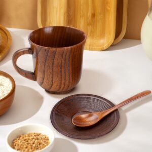 ORYOUGO Handmade Wooden Coffee Mug Cup Spoon Coaster Set,Eco Friendly Serving Tableware Flatware Set for Office Desk Drink Coffee or Tea