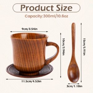 ORYOUGO Handmade Wooden Coffee Mug Cup Spoon Coaster Set,Eco Friendly Serving Tableware Flatware Set for Office Desk Drink Coffee or Tea