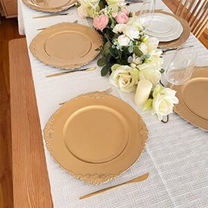 Umisriro Antique Gold Charger Plates, 13 Inch Embossed Chargers for Dinner Plates. Set of 6 Plastic Charger for Wedding, Party, Elegant Tableware Chargers Decoration.