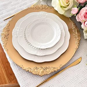 Umisriro Antique Gold Charger Plates, 13 Inch Embossed Chargers for Dinner Plates. Set of 6 Plastic Charger for Wedding, Party, Elegant Tableware Chargers Decoration.