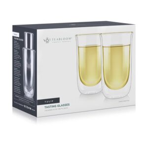 Teabloom Tulip Insulated Glasses for Tea, Coffee and other Beverages - Double Walled Borosilicate Glass Keeps Drinks Hot/Cold, 12 oz (Set of Two)