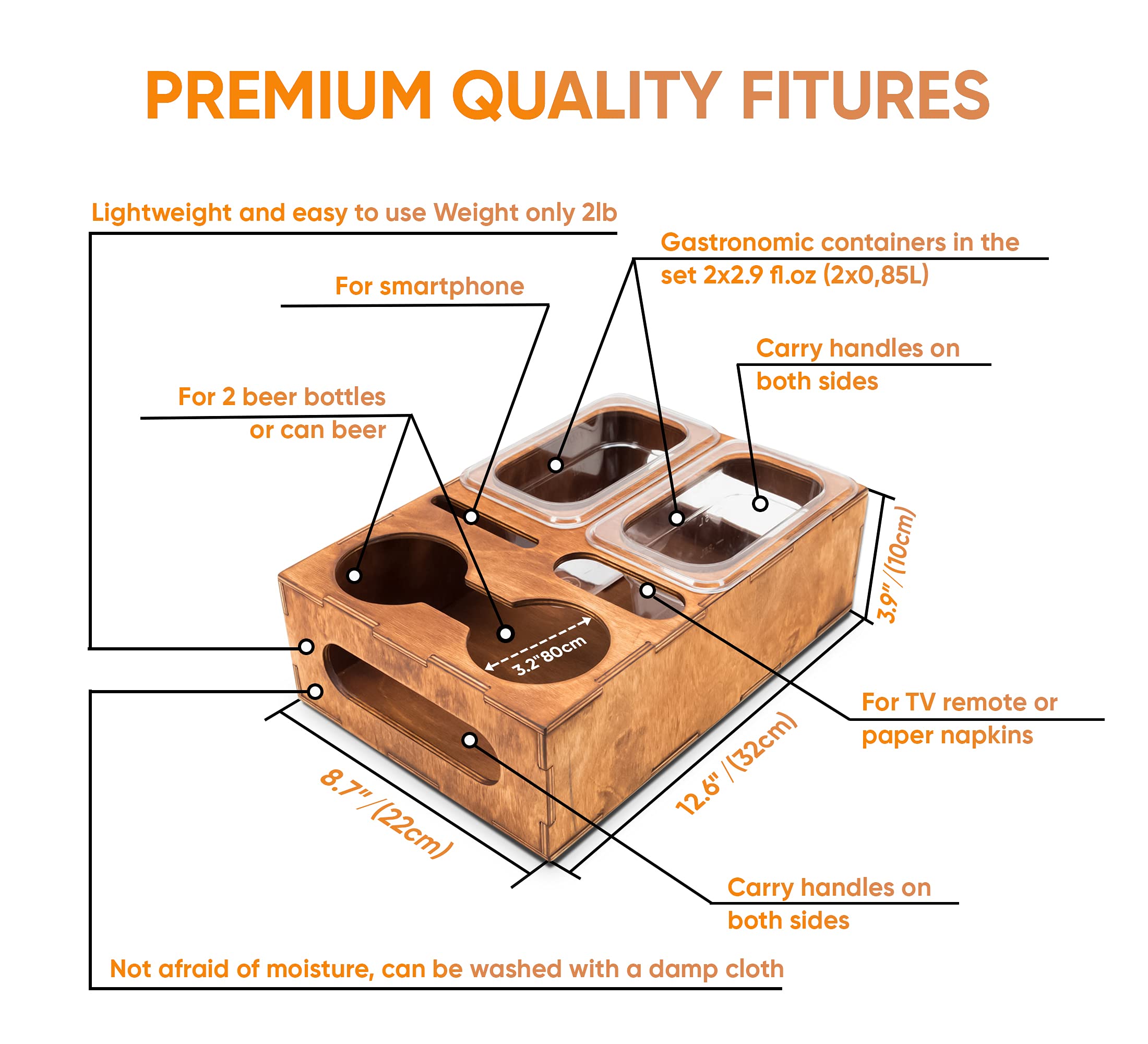 ROSTMARYGIFT Wood Beer Box - Gift for Beer Lovers, Dad, Man, Him, Father - Table Stand Caddy with slots for glasses, chips, nuts- Couch Organizer for Beverages, Remote Control