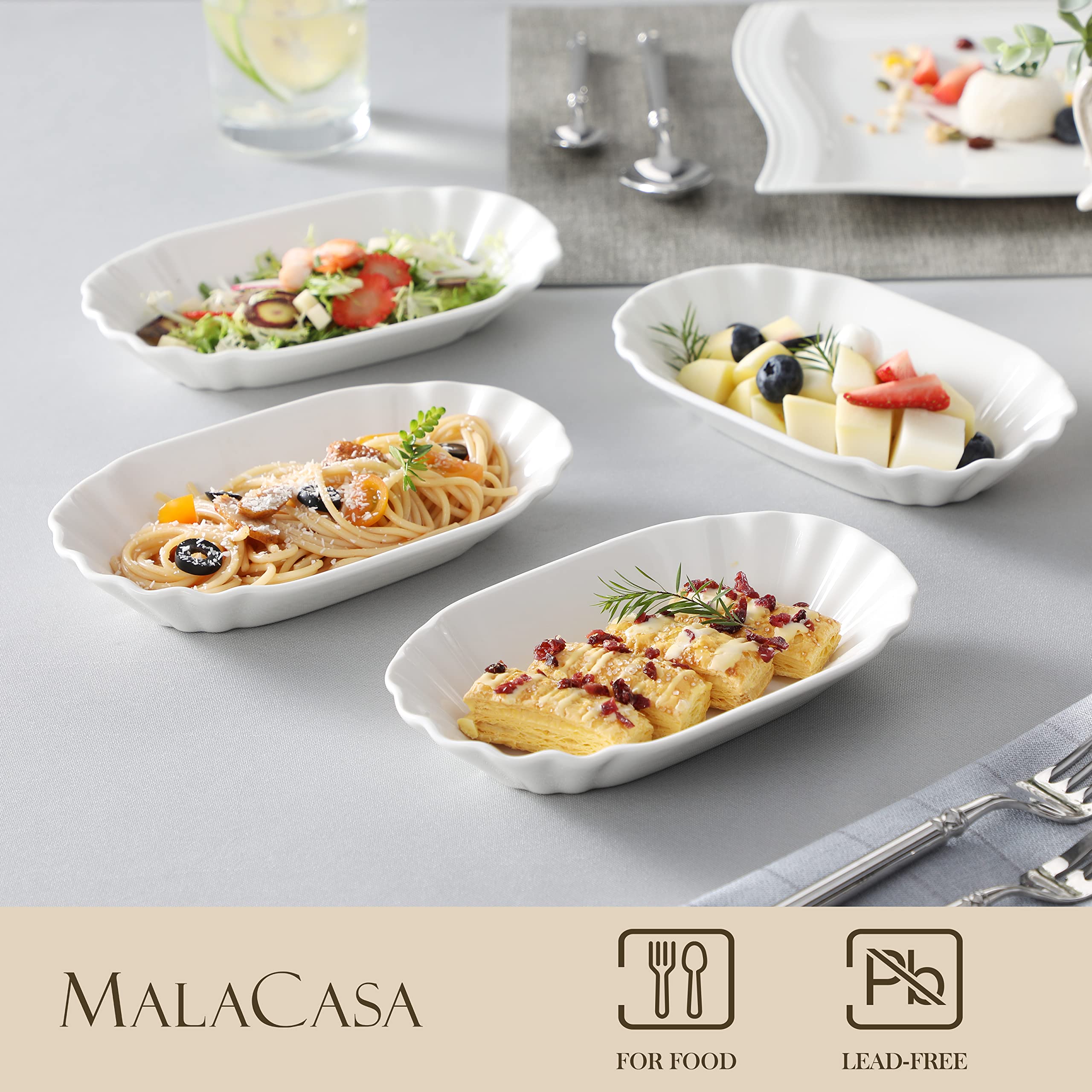 MALACASA Small Appetizer Plates Set of 6, 7.75 Inches Porcelain Dessert Plates, Small Dinner Plates, Small White Plates, Small Salad Plates, Square Side Dishes, Series REG