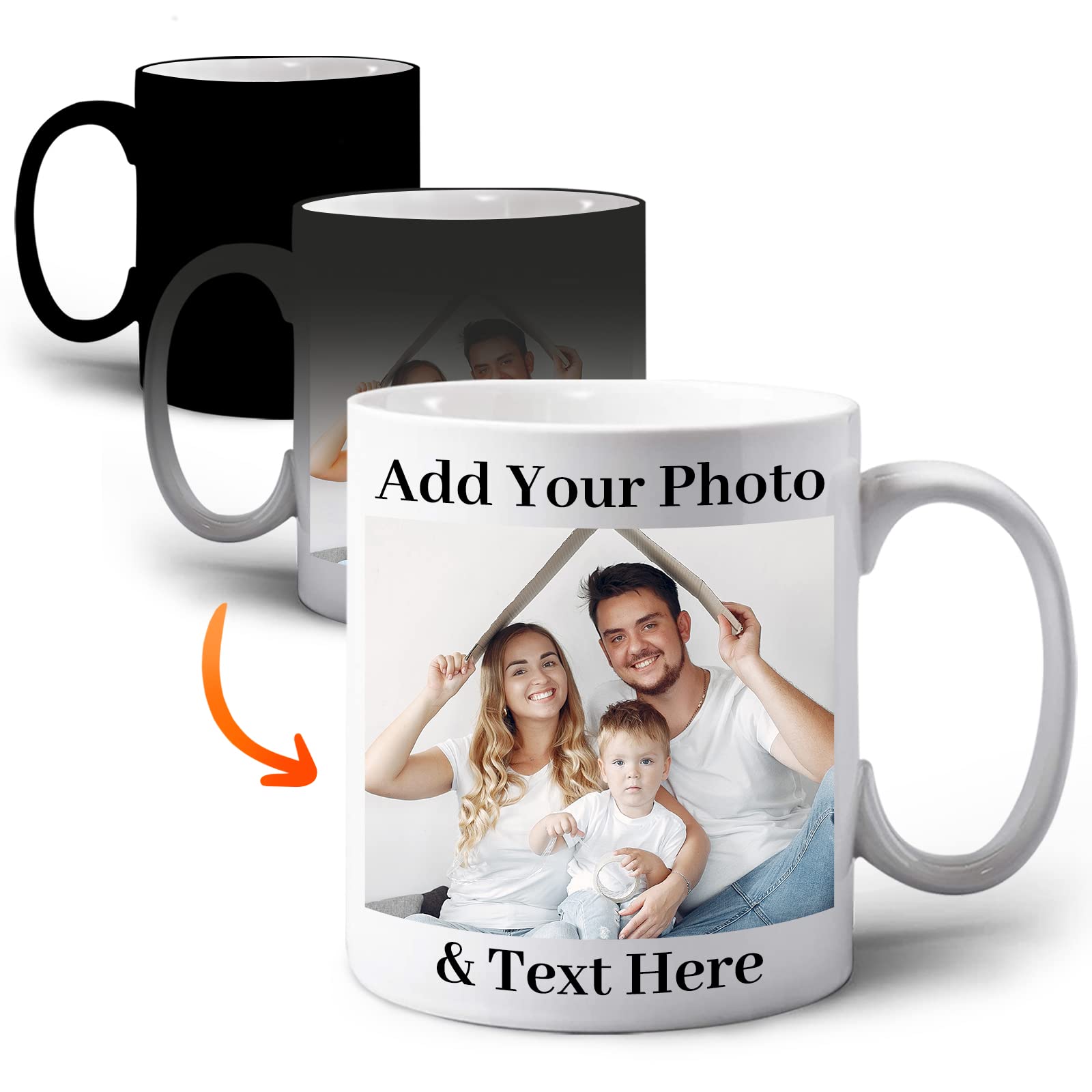 Baosity Personalized Magic Mug, Custom Color Changing Coffee Mug, Personalized cups w/Picture, Text, Name - Personalized Gifts for Mom, Dad, Family, BestFriend, Mothers Day, Party Favors Mug 11oz