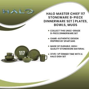 HALO Master Chief 117 Stoneware 8-Piece Dinnerware Set | Plates, Bowls, Mugs