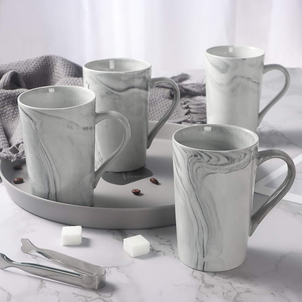 Smilatte 12 oz Coffee Mugs, M099 Novelty Marble Ceramic Cup for Boy Girl lover, Set of 4, Gray