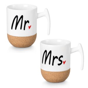 zi-rui novelty mr and mrs mugs set,wedding gifts for couple, engagement bridal shower gift unique anniversary married couple gift,great valentine christmas gift,cork bottom design ceramic cups 10.5oz