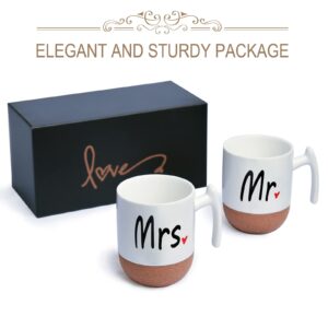 Zi-Rui Novelty Mr and Mrs Mugs Set,Wedding Gifts for Couple, Engagement Bridal Shower Gift Unique Anniversary Married Couple Gift,Great Valentine Christmas Gift,Cork Bottom Design Ceramic Cups 10.5oz