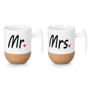 Zi-Rui Novelty Mr and Mrs Mugs Set,Wedding Gifts for Couple, Engagement Bridal Shower Gift Unique Anniversary Married Couple Gift,Great Valentine Christmas Gift,Cork Bottom Design Ceramic Cups 10.5oz