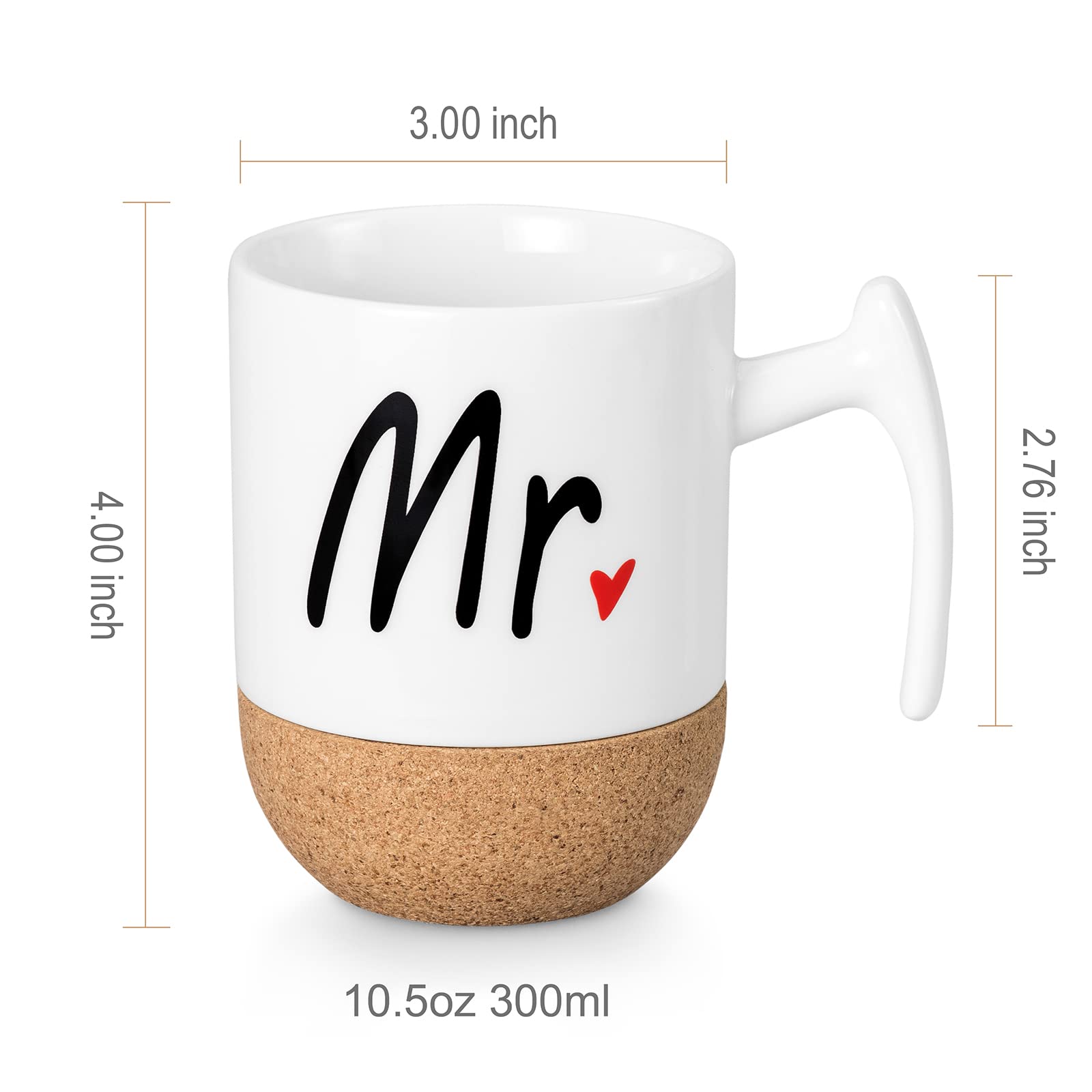 Zi-Rui Novelty Mr and Mrs Mugs Set,Wedding Gifts for Couple, Engagement Bridal Shower Gift Unique Anniversary Married Couple Gift,Great Valentine Christmas Gift,Cork Bottom Design Ceramic Cups 10.5oz