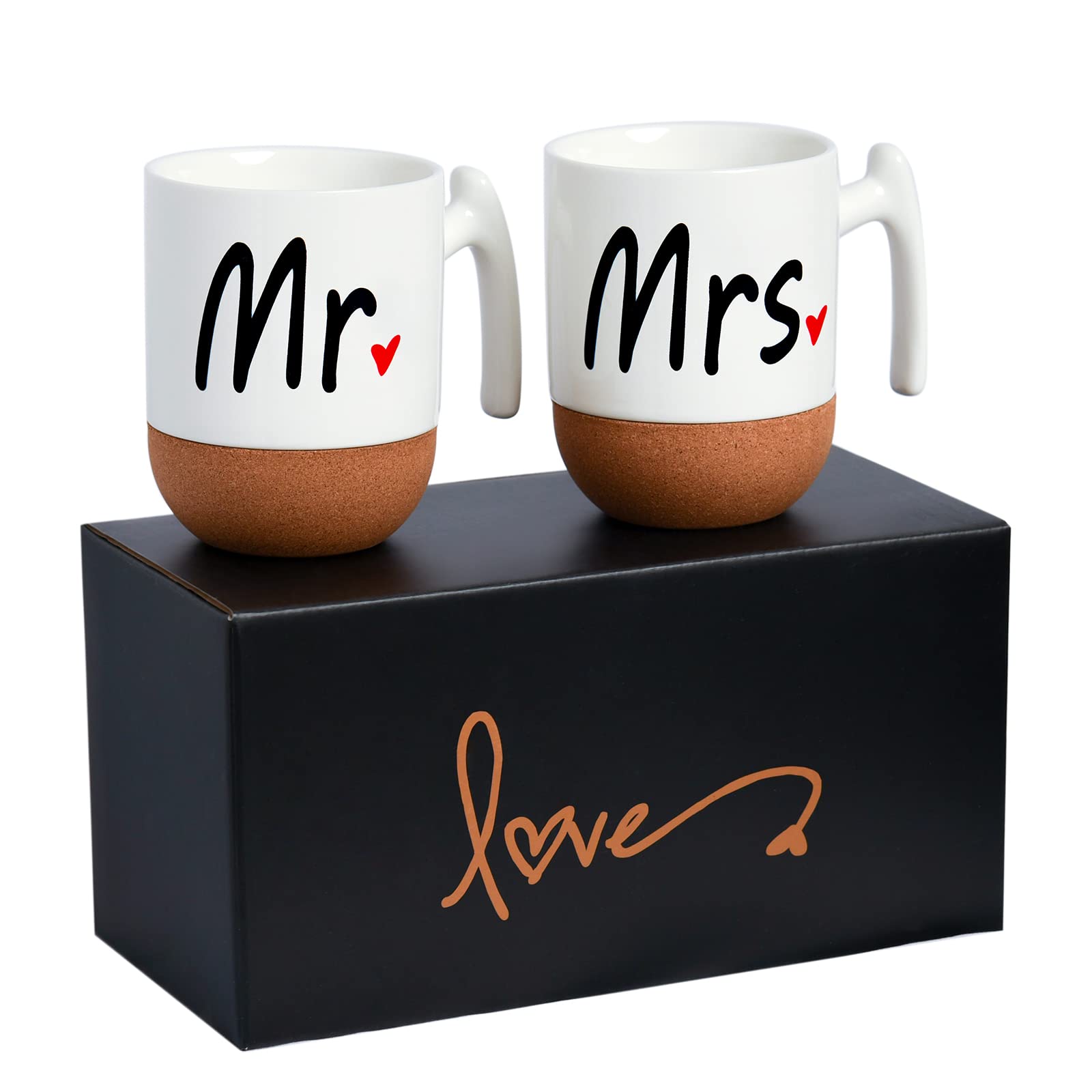 Zi-Rui Novelty Mr and Mrs Mugs Set,Wedding Gifts for Couple, Engagement Bridal Shower Gift Unique Anniversary Married Couple Gift,Great Valentine Christmas Gift,Cork Bottom Design Ceramic Cups 10.5oz