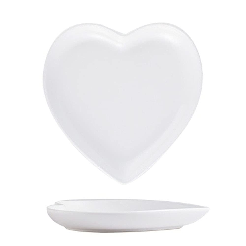 FUYU 2pcs Colorful Heart Shaped Ceramic Dinner Plate Salad Plate Dessert Plate Steak Plate