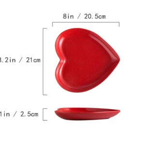 FUYU 2pcs Colorful Heart Shaped Ceramic Dinner Plate Salad Plate Dessert Plate Steak Plate