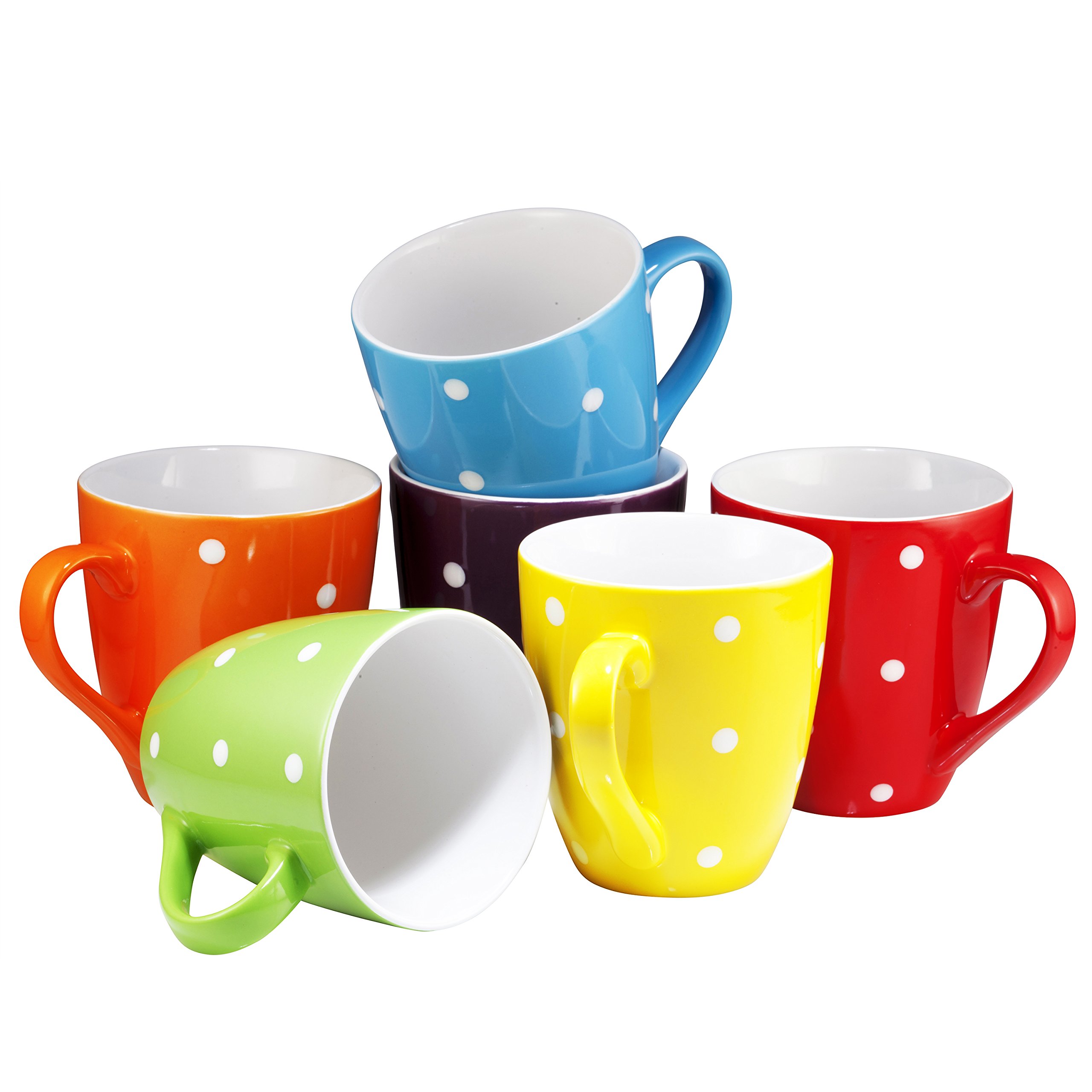 Bruntmor 16 Oz Polka Dot Coffee Mug Set of 6, Large 16 Ounce Ceramic Mugcup Set In Multi Color Dot Design, Best Coffee Mug For Your Christmas Or Birthday Gift