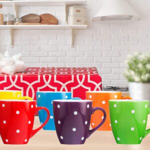 Bruntmor 16 Oz Polka Dot Coffee Mug Set of 6, Large 16 Ounce Ceramic Mugcup Set In Multi Color Dot Design, Best Coffee Mug For Your Christmas Or Birthday Gift