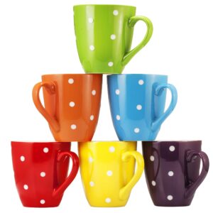 Bruntmor 16 Oz Polka Dot Coffee Mug Set of 6, Large 16 Ounce Ceramic Mugcup Set In Multi Color Dot Design, Best Coffee Mug For Your Christmas Or Birthday Gift