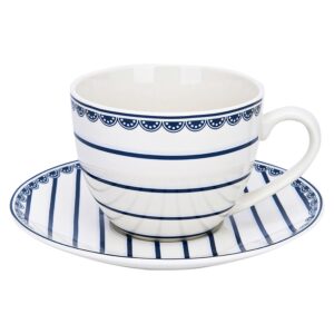 STP GOODS Bone China Kitchen Teacups 8.8 fl oz (260 ml) Floral Tea Cups Vintage Indigo Tea Cup and Saucer Set of 4 Pretty Tea Cup with Matching Saucer Christmas Mugs