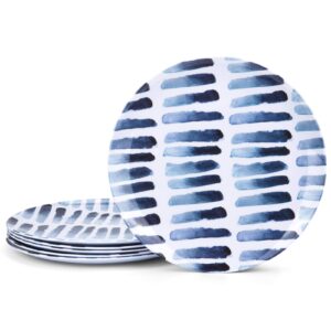 kx-ware blue stripe melamine plates, 10.5-inch dinner plates set of 6