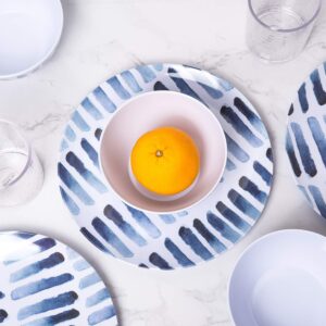 KX-WARE Blue Stripe Melamine Plates, 10.5-inch Dinner Plates set of 6