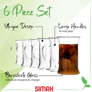 Simax Glassware Irish Coffee Tea Glasses - Cold, Heat, and Shock Resistant Borosilicate Glass, Microwave and Dishwasher Safe, Includes Six (6) 8.5 Ounce Cups