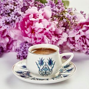 KARACA İznik New Form Set of 6 Coffee Cups 90 cc, Small Porcelain Espresso Cups and Saucers, Turkish Coffee Cup, Set of 6 Demitasse Cups 3 oz Ounce for Specialty Coffee Drinks, Single/Double Espresso