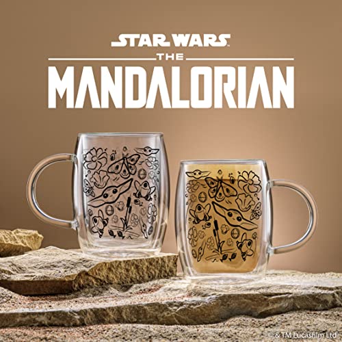 JoyJolt ‘Nature Friends’ Grogu Coffee Mug Set of 2 Double Wall Mug. 5.4oz Large Espresso Cups or Cappucino Cup. Mandalorian Star Wars Mugs, Insulated Coffee Mug, Clear Glass Cups Coffee Cup Set