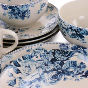 Elama Traditional Dessert Rose 16 Piece Dinnerware Set, Desert with Blue Rose Accents (EL-BLUE-ROSE)