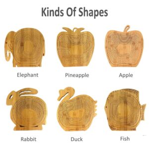 Foldable Wooden Fruit Basket for Kitchen Table In Elephant Shape Cute Flowers Nuts Candy Storage Box for Holiday Family Party