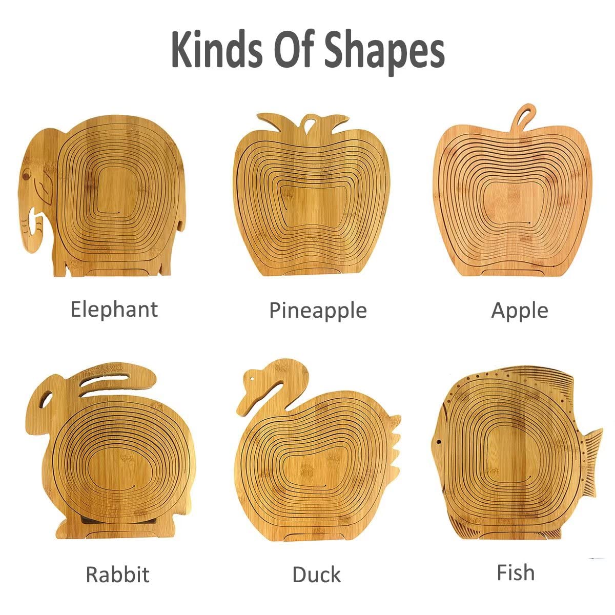 Foldable Wooden Fruit Basket for Kitchen Table In Elephant Shape Cute Flowers Nuts Candy Storage Box for Holiday Family Party