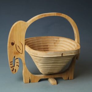 Foldable Wooden Fruit Basket for Kitchen Table In Elephant Shape Cute Flowers Nuts Candy Storage Box for Holiday Family Party