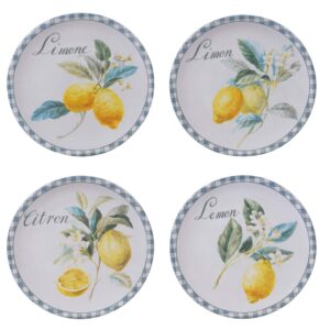 certified international citron 9" salad/dessert plates, set of 4 assorted designs, 9" diameter, multicolored