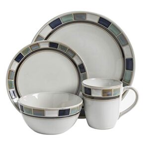 Gibson Elite Casa Blanca Round Reactive Glaze Stoneware Dinnerware Set, Service for 4 (16pcs), White/Blue