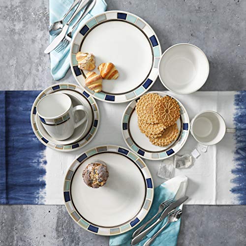 Gibson Elite Casa Blanca Round Reactive Glaze Stoneware Dinnerware Set, Service for 4 (16pcs), White/Blue