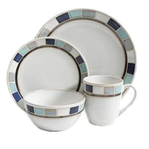 Gibson Elite Casa Blanca Round Reactive Glaze Stoneware Dinnerware Set, Service for 4 (16pcs), White/Blue