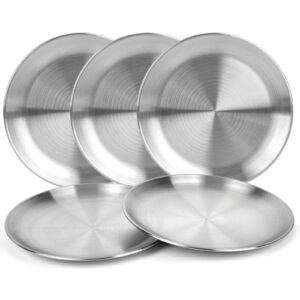 jxhapy reusable brushed metal dinner plates-stainless steel round plates,dinner plate dish heavy duty kitchenware round metal plates | dishwasher safe |use for bbq steak (8 inch 5 pack)