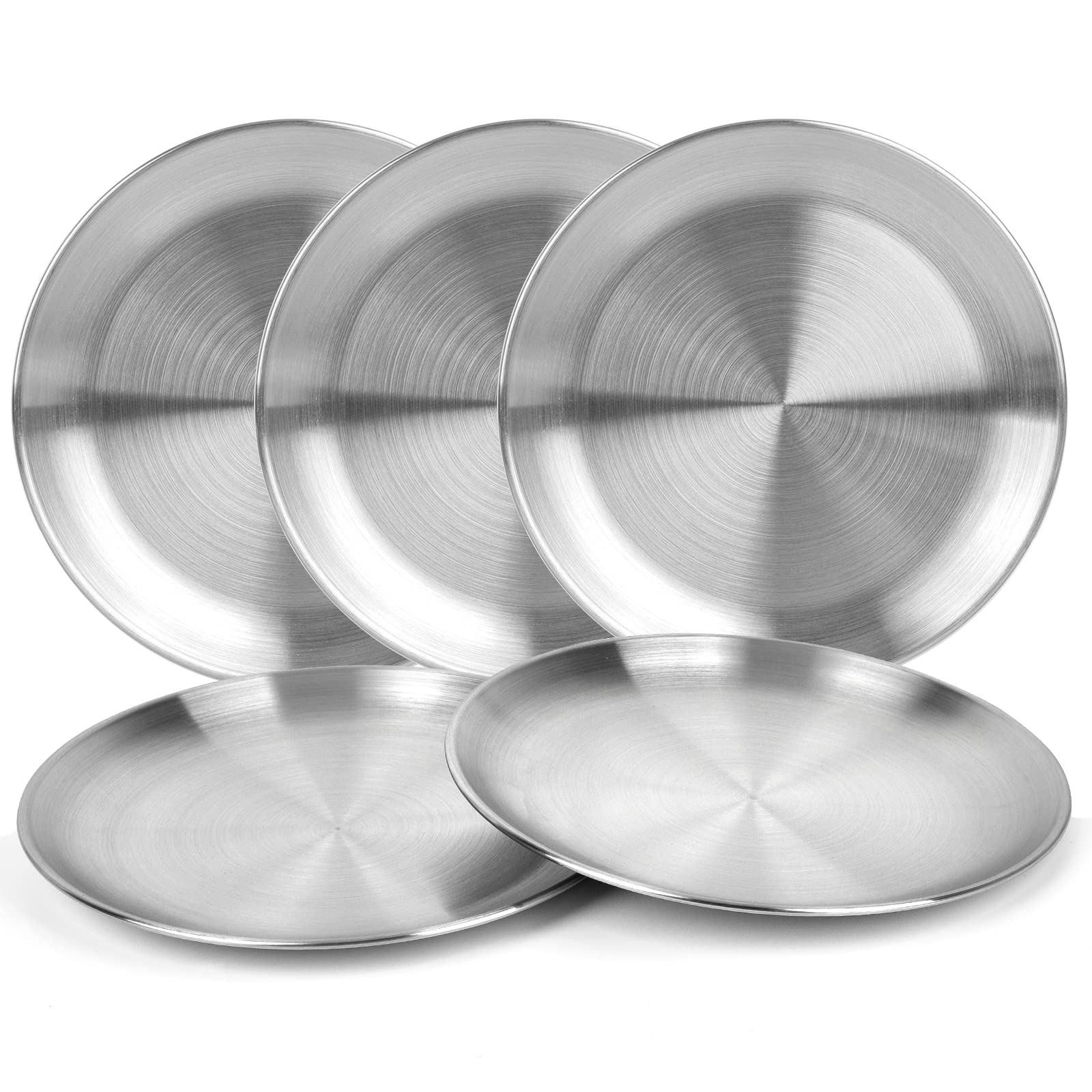 JXHAPY Reusable Brushed Metal Dinner Plates-Stainless Steel Round Plates,Dinner Plate Dish Heavy Duty Kitchenware Round Metal Plates | Dishwasher Safe |Use for BBQ Steak (8 Inch 5 Pack)