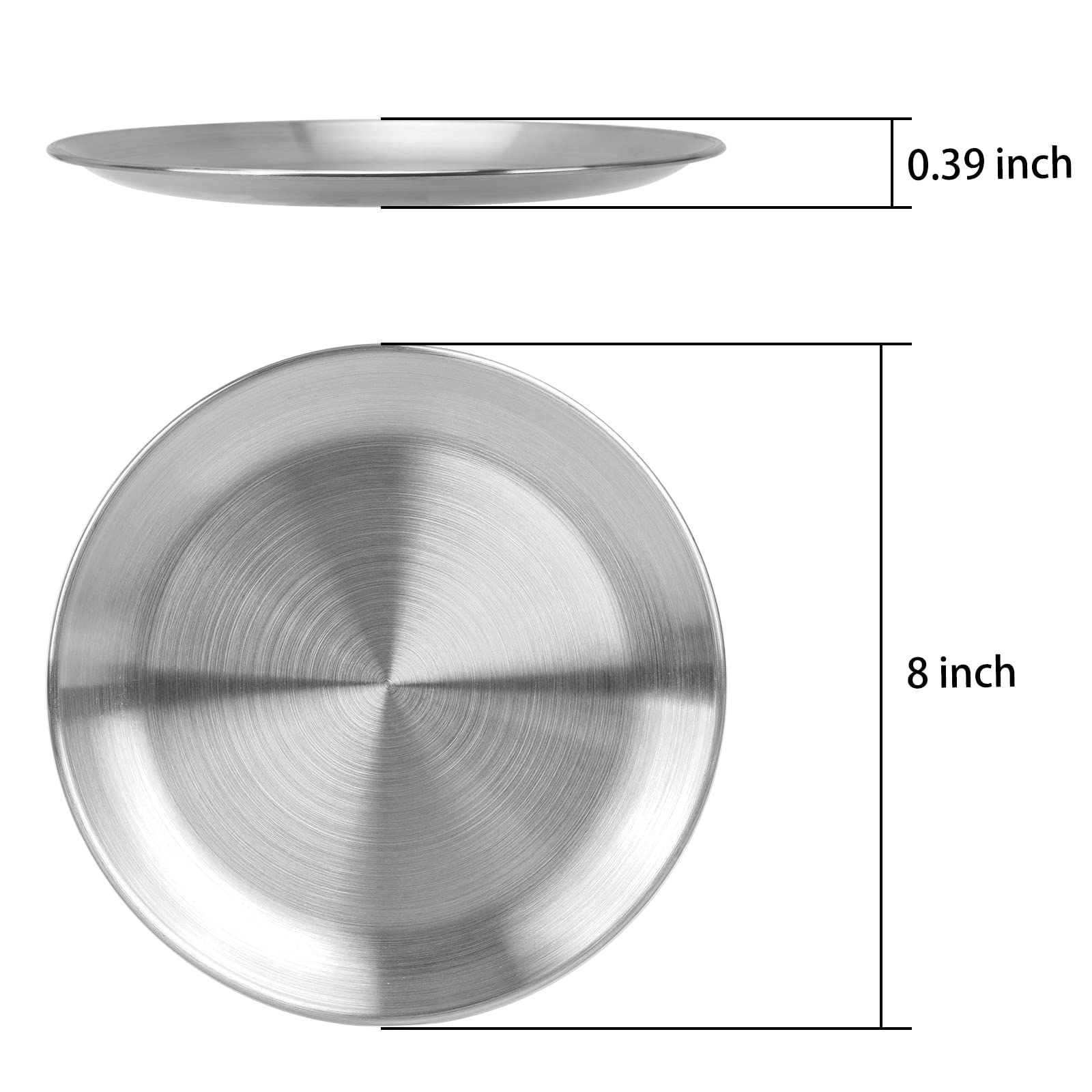 JXHAPY Reusable Brushed Metal Dinner Plates-Stainless Steel Round Plates,Dinner Plate Dish Heavy Duty Kitchenware Round Metal Plates | Dishwasher Safe |Use for BBQ Steak (8 Inch 5 Pack)