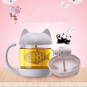 Digoon 10 oz Cute Cat Glass Cup Tea Mug With Fish Tea Infuser Strainer Filter