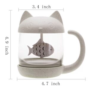 Digoon 10 oz Cute Cat Glass Cup Tea Mug With Fish Tea Infuser Strainer Filter