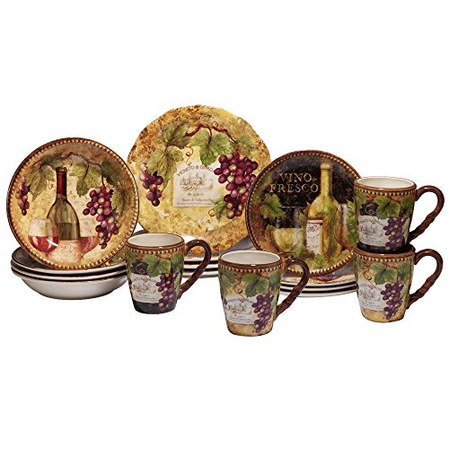 Certified International Gilded Wine 16 pc. Dinnerware Set, Service for 4, Multicolored