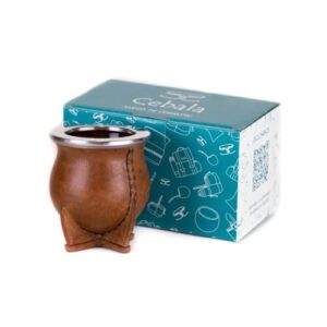 cebala yerba mate cup set - premium ceramic yerba mate set (original from uruguay) - includes leather mate cup (light brown)