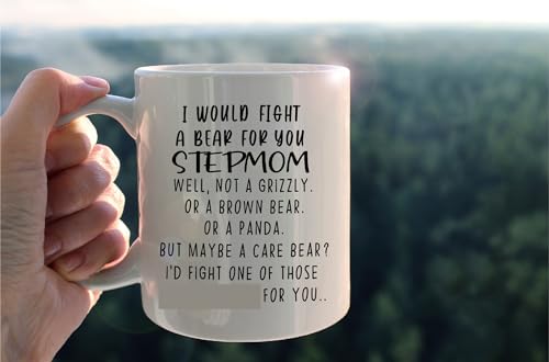 kunlisa Best Stepmom Gift Mug Cup,I Would Fight a Bear for You Stepmom Ceramic Mug-11oz Coffee Milk Tea Mug Cup,Stepmom Stepmother Mother-in-Law Birthday Mother's Day Gifts from Stepdaughter Stepson