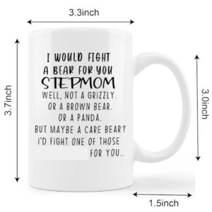 kunlisa Best Stepmom Gift Mug Cup,I Would Fight a Bear for You Stepmom Ceramic Mug-11oz Coffee Milk Tea Mug Cup,Stepmom Stepmother Mother-in-Law Birthday Mother's Day Gifts from Stepdaughter Stepson