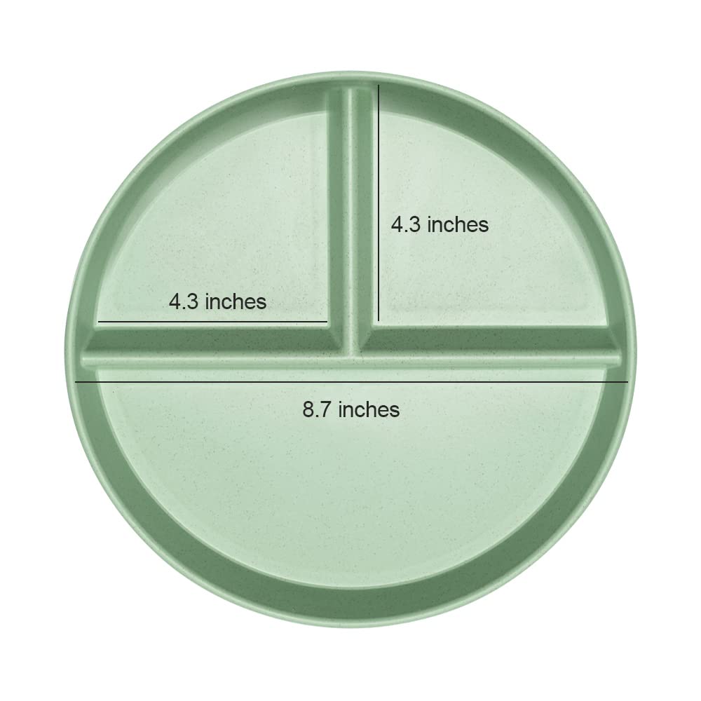 YBOBK HOME Portion Control Plate For Adults Weight Loss, Round Bariatric Portion Control Plate, Reusable Wheat Straw Divided Plate With 3 Compartments, Dishwasher & Microwave Safe (4 Pcs)