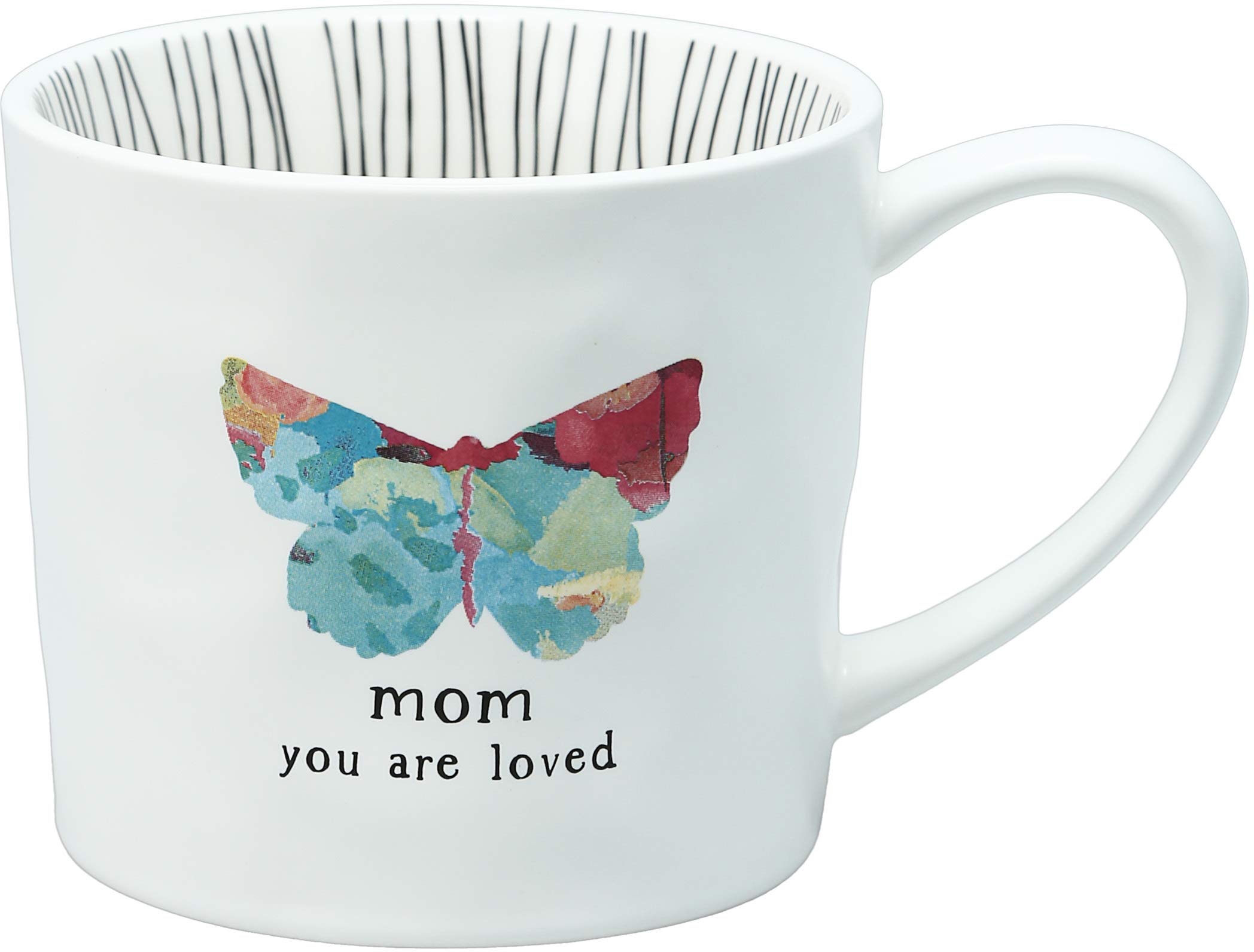 Pavilion - Mom You Are Loved - 16 Oz Debossed Butterfly Rainbow Stripe Coffee Cup Mug