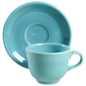 homer laughlin fiesta turquoise flat cup & saucer set